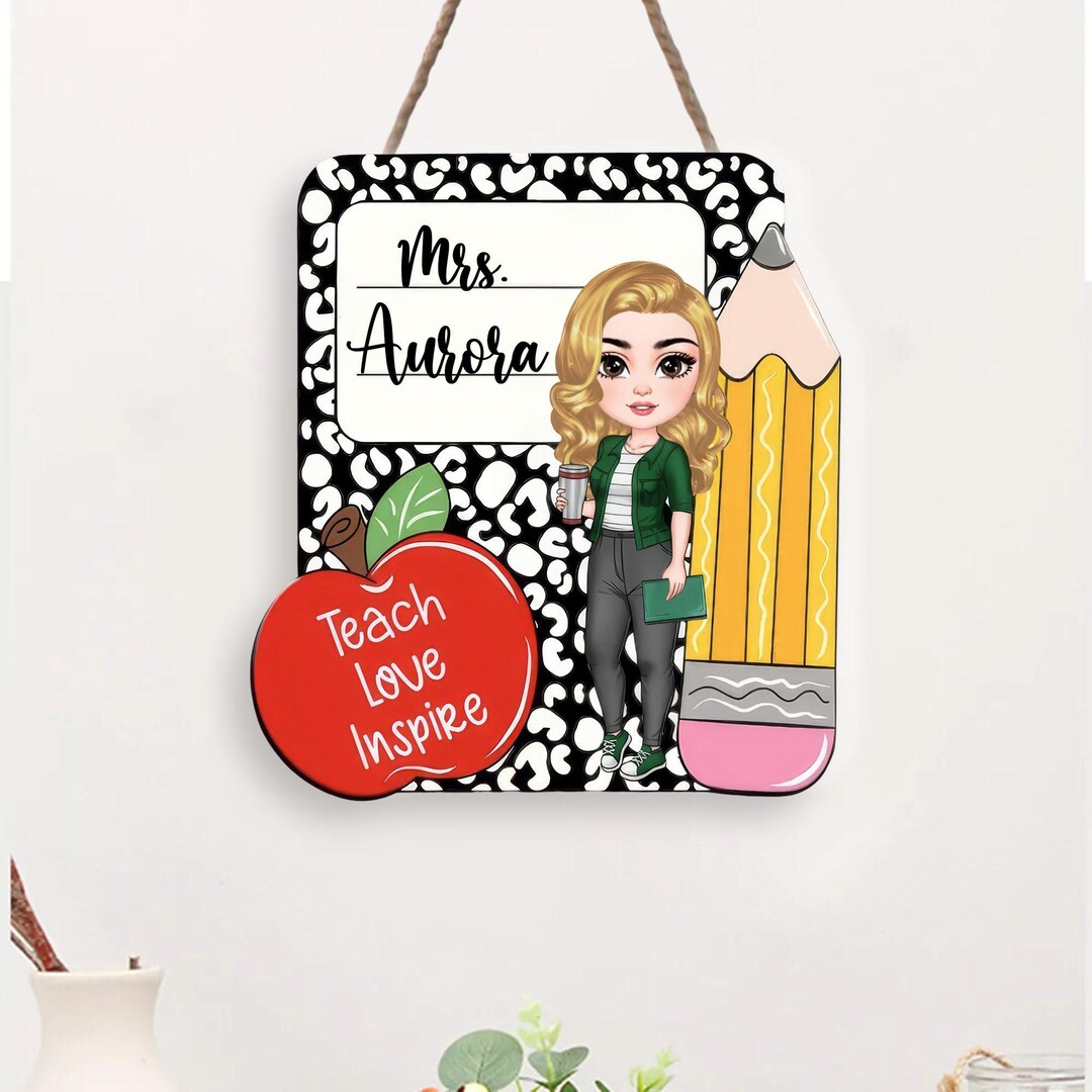 Personalized 3D Teacher Wooden Sign, Teacher Classroom Door Hanger ...