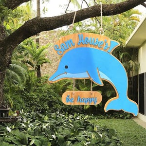 Dolphin House Sign, Indoor and Outdoor, Dolphin Decor, Wooden Home Sign ...