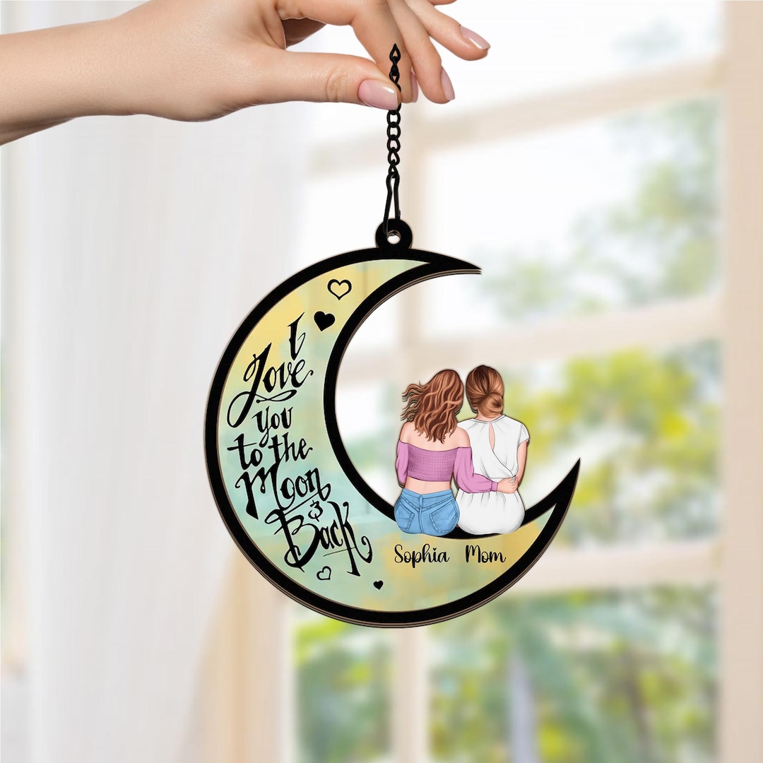 Personalized Mom and Daughter Moon Suncatcher, Birth Month Flowers - Etsy