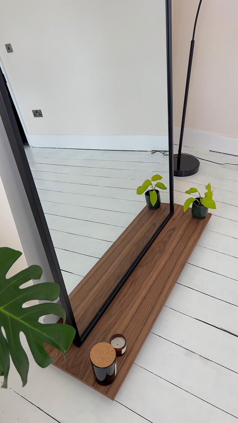 Low Profile Walnut Floating Shelf for Standing Mirrors, Art Prints ...