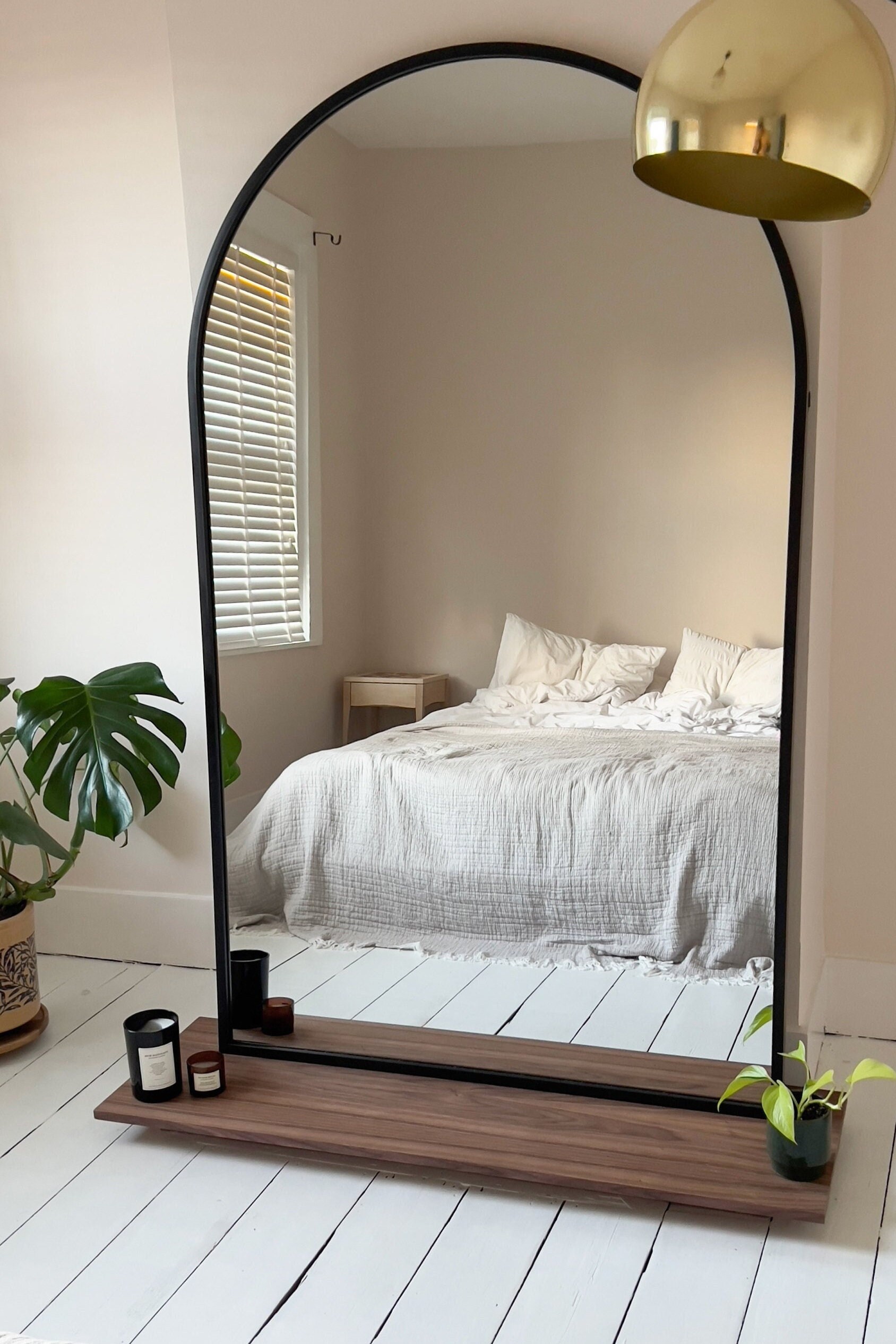 Low Profile Walnut Floating Shelf for Standing Mirrors, Art Prints ...