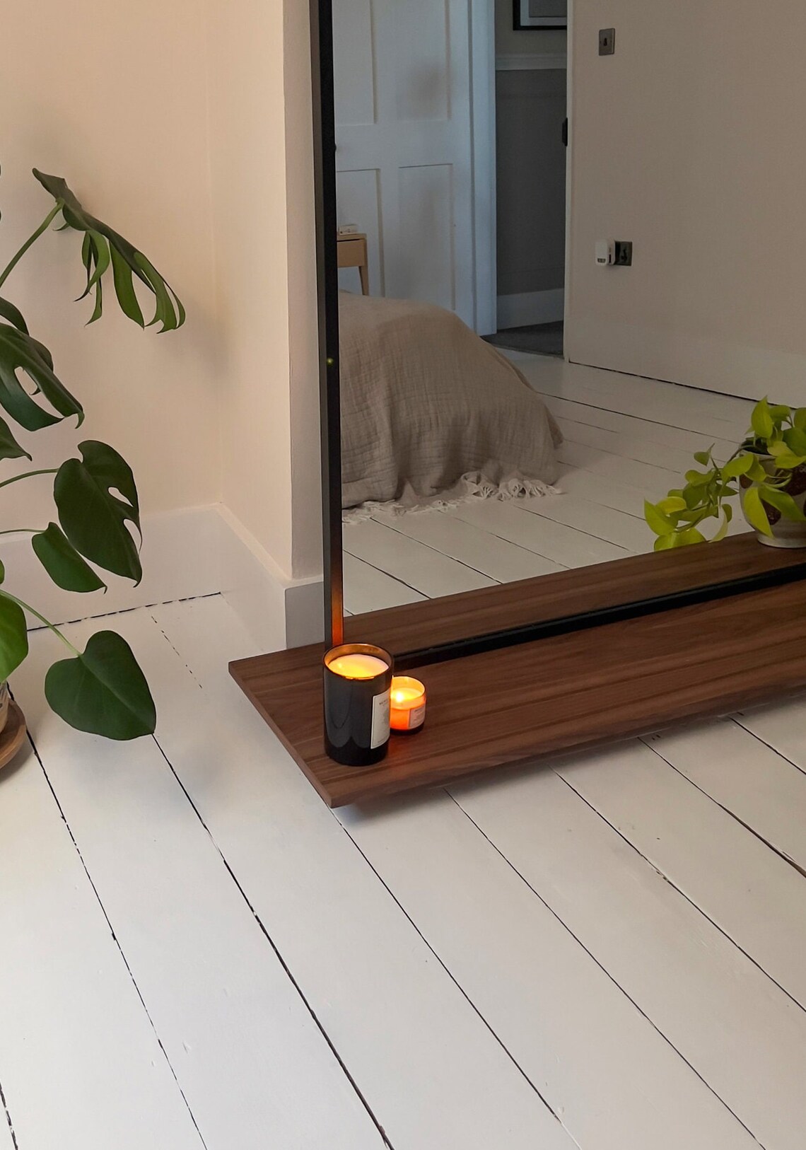 Low Profile Walnut Floating Shelf for Standing Mirrors, Art Prints ...
