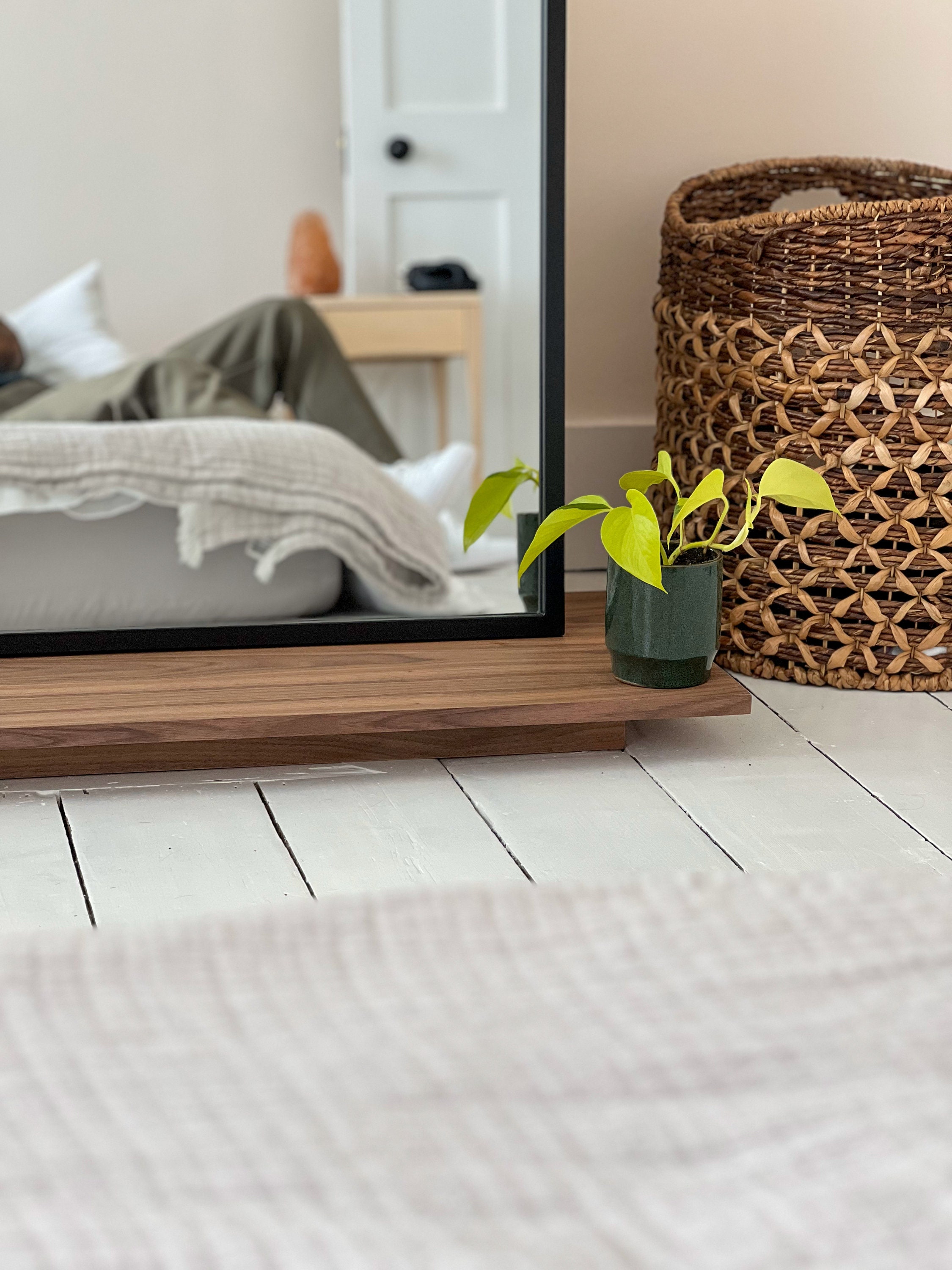 Low Profile Walnut Floating Shelf for Standing Mirrors, Art Prints ...