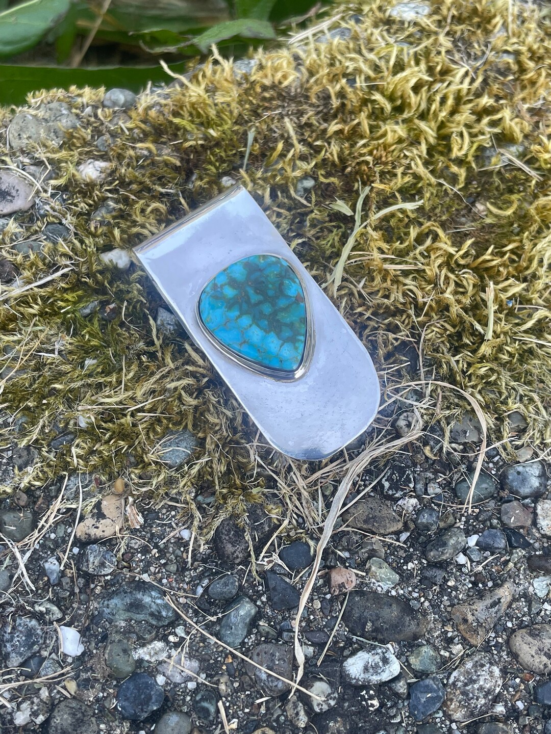 Solid Sterling Silver Money Clip With Polychrome Royston Cabochon - Etsy