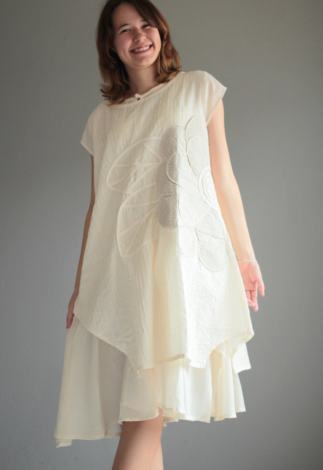 Layers Hand Embroidery Dress .... Ivory Floral Dress Ready to Ship - Etsy