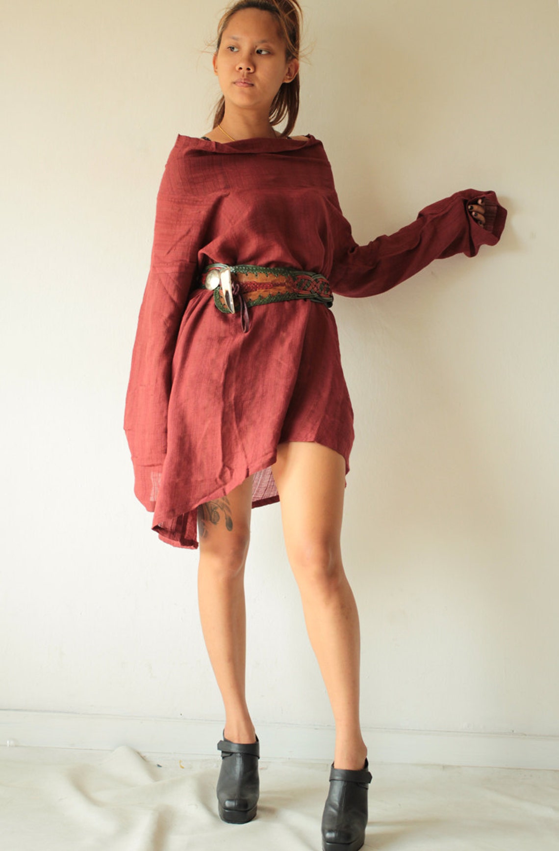 Sassy Me Long... Linen Cotton Blend Size S (1409) Mini Dress Floral ...