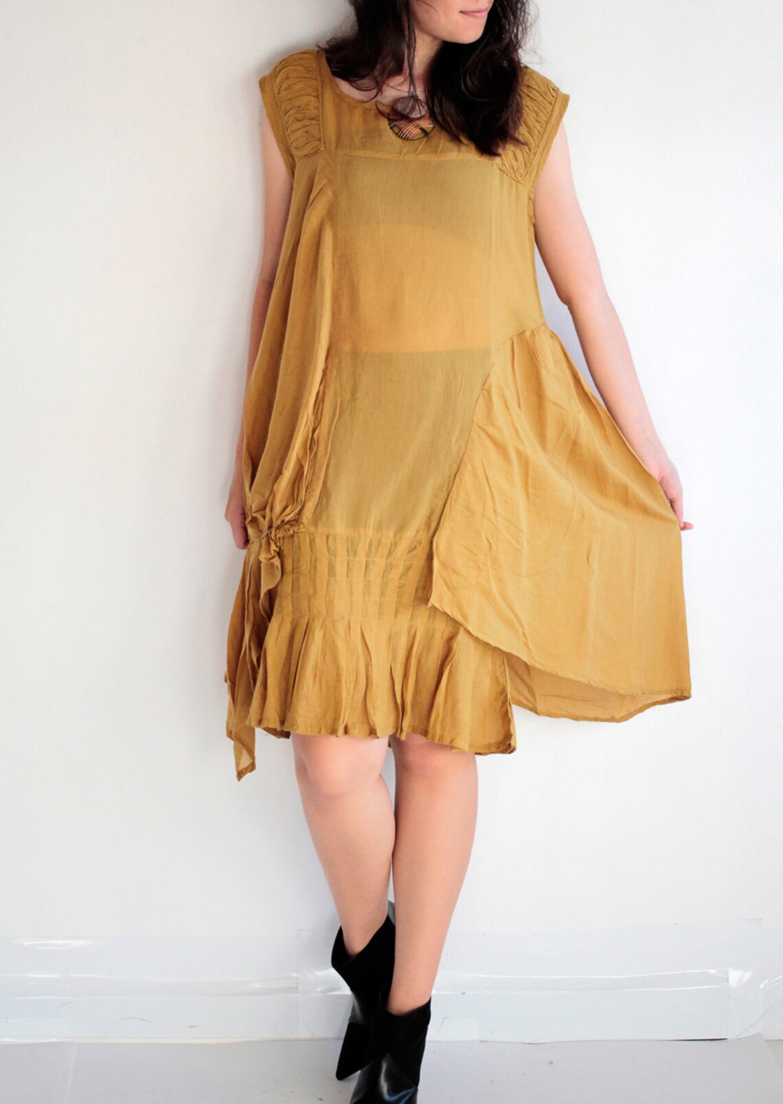 Dress/asymmetric Sleeve Less Dress... Mixed Silk M 372 - Etsy