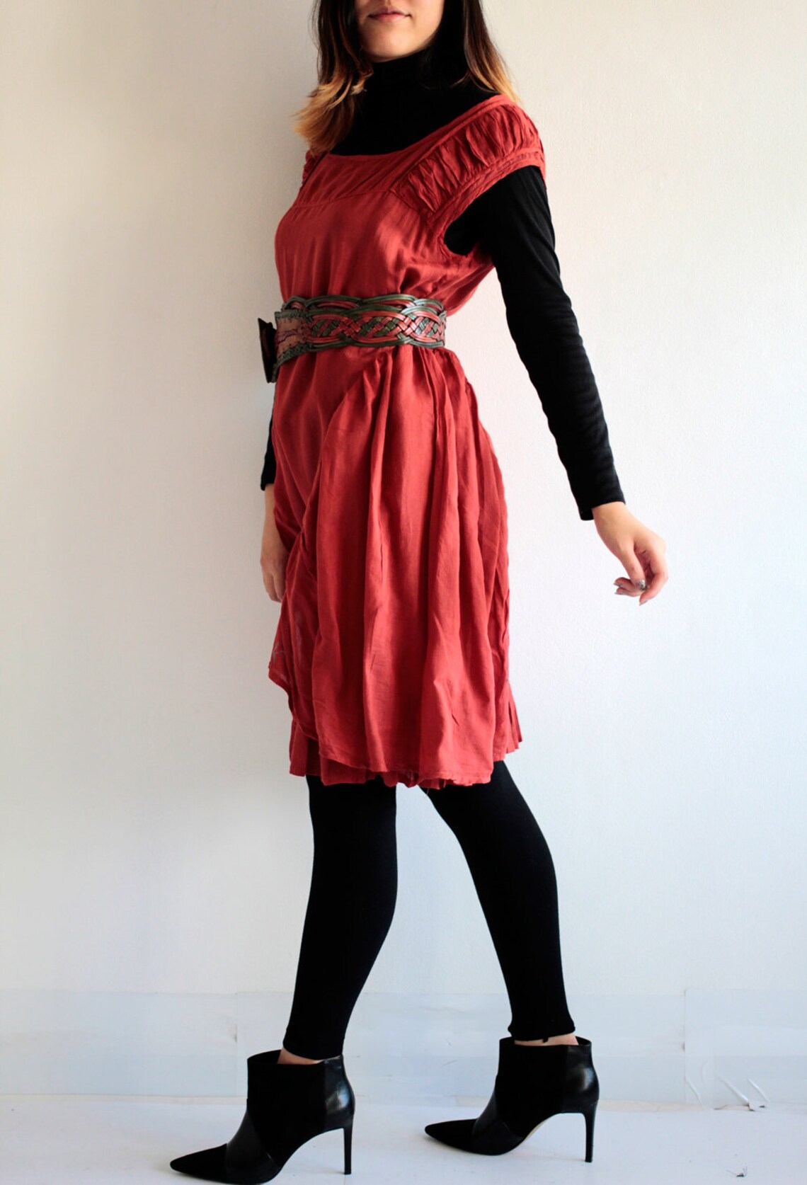 Dress/Asymmetric sleeve less Dress... mixed silk M 372 | Etsy