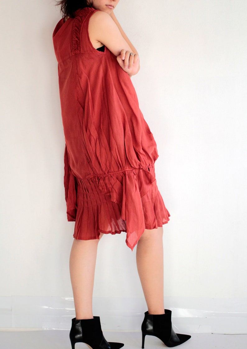 Dress/Asymmetric sleeve less Dress... mixed silk M 372 | Etsy