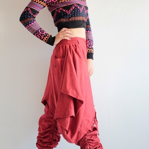 Pants..hippie Funky Pants Red (gp-355)...hemp/cotton Fabric ( 3 Sizes S ...