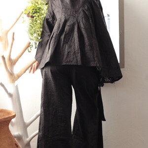 Winter/autumn Short Jacket/blouse Two Layer Blouse Black Linen Lining ...