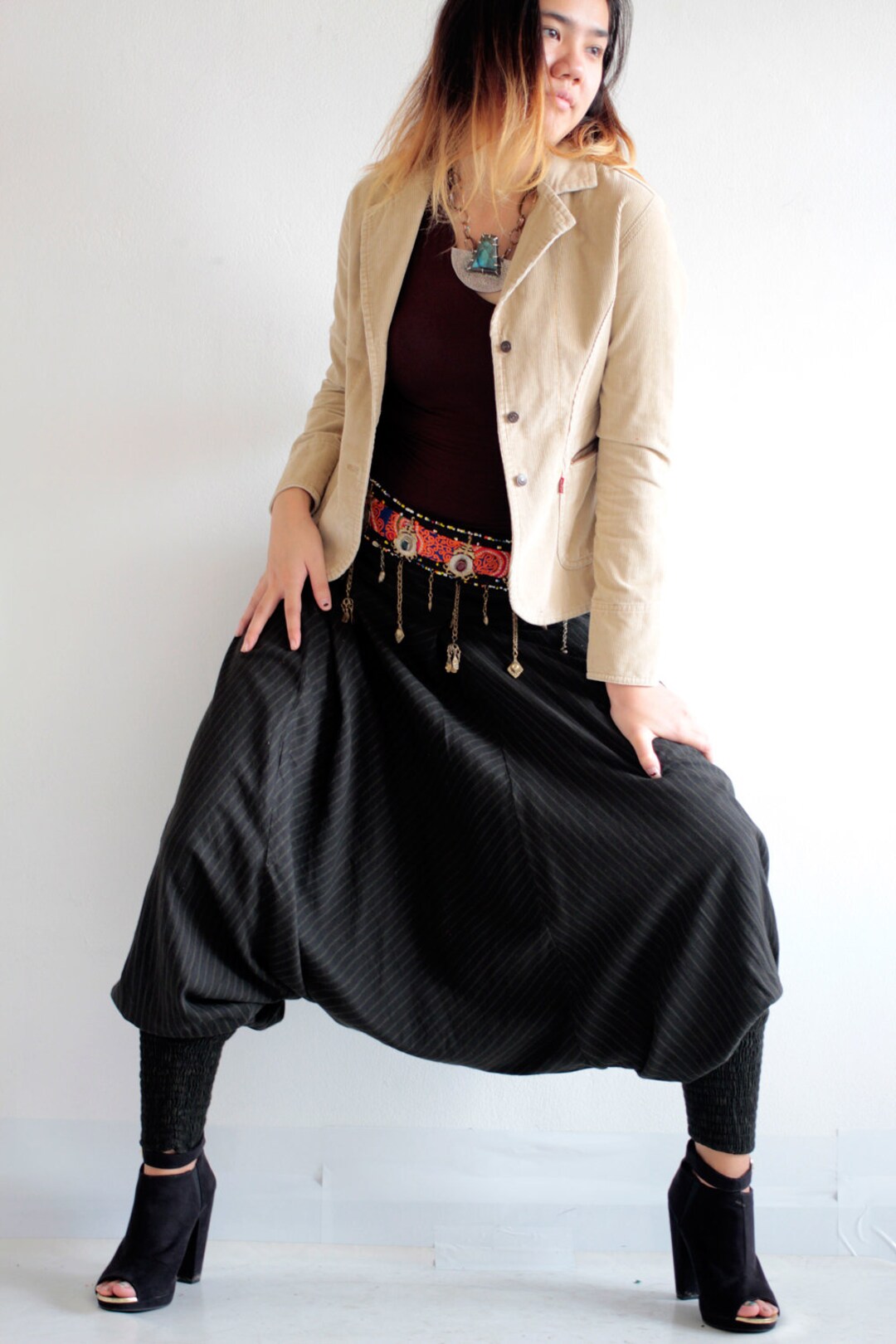 Pants/stripe Harem Funky Pants..size M .. Wool Mix Cotton (04) - Etsy
