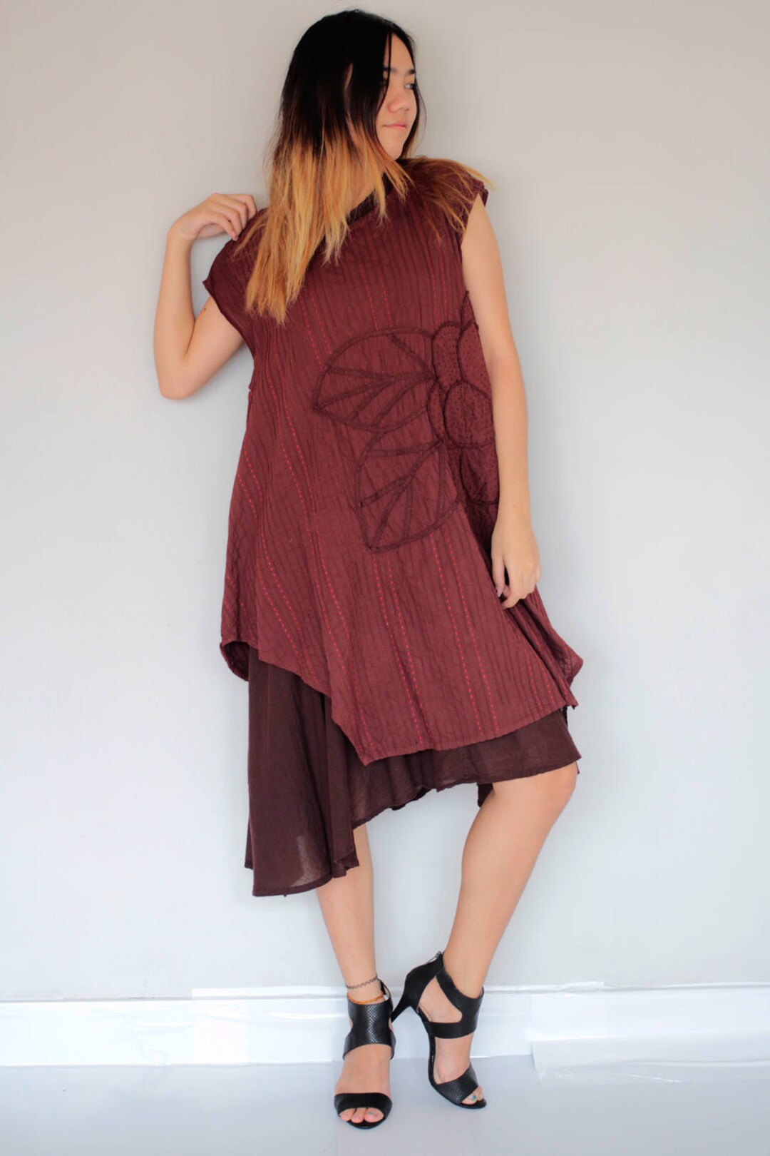 1160 Two Layered Dress Hand Embroidery Maroon Red/dark Red ... - Etsy