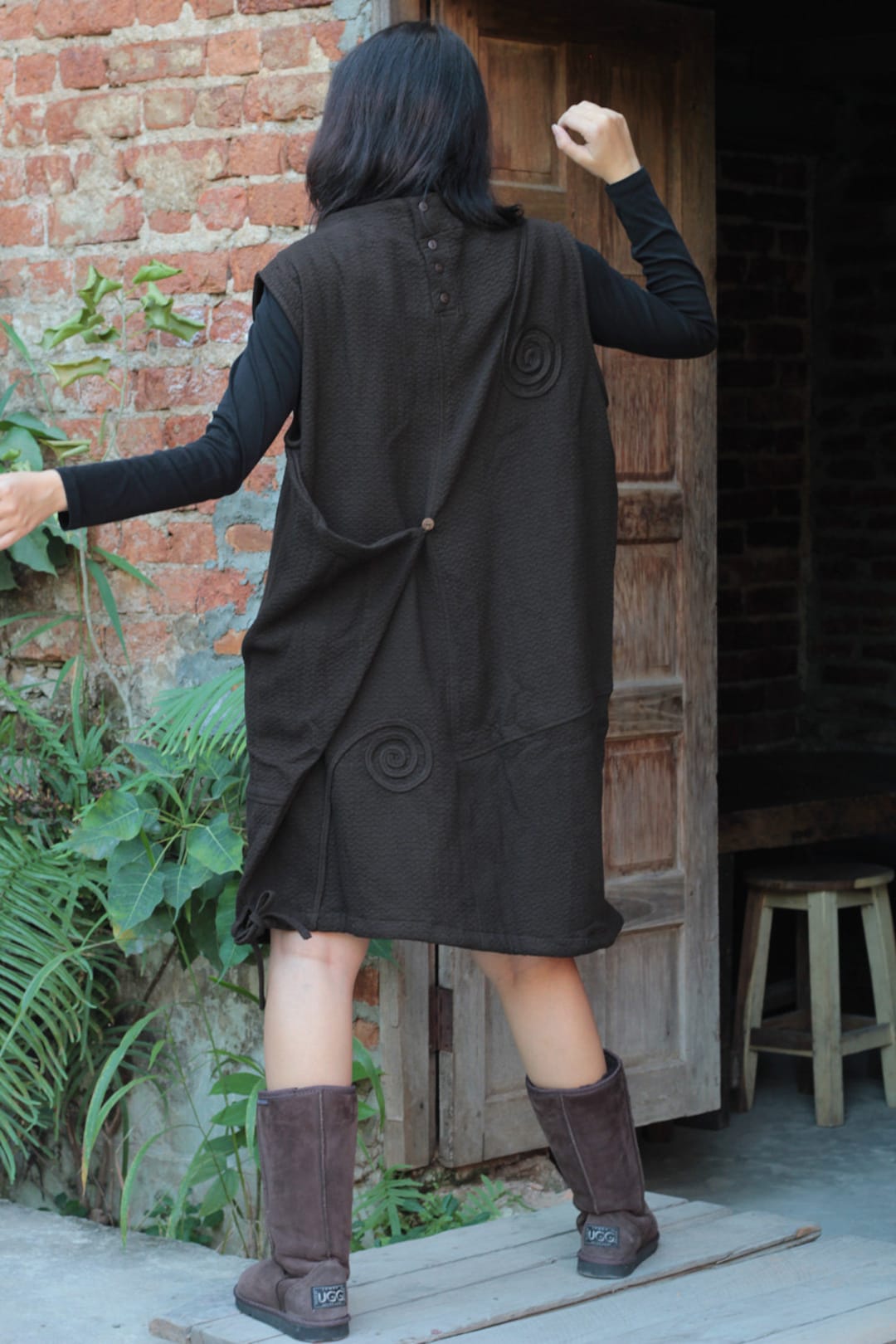 Sleeve Less Dress Swirl..1406a.dark Brown Three Layer Cotton - Etsy