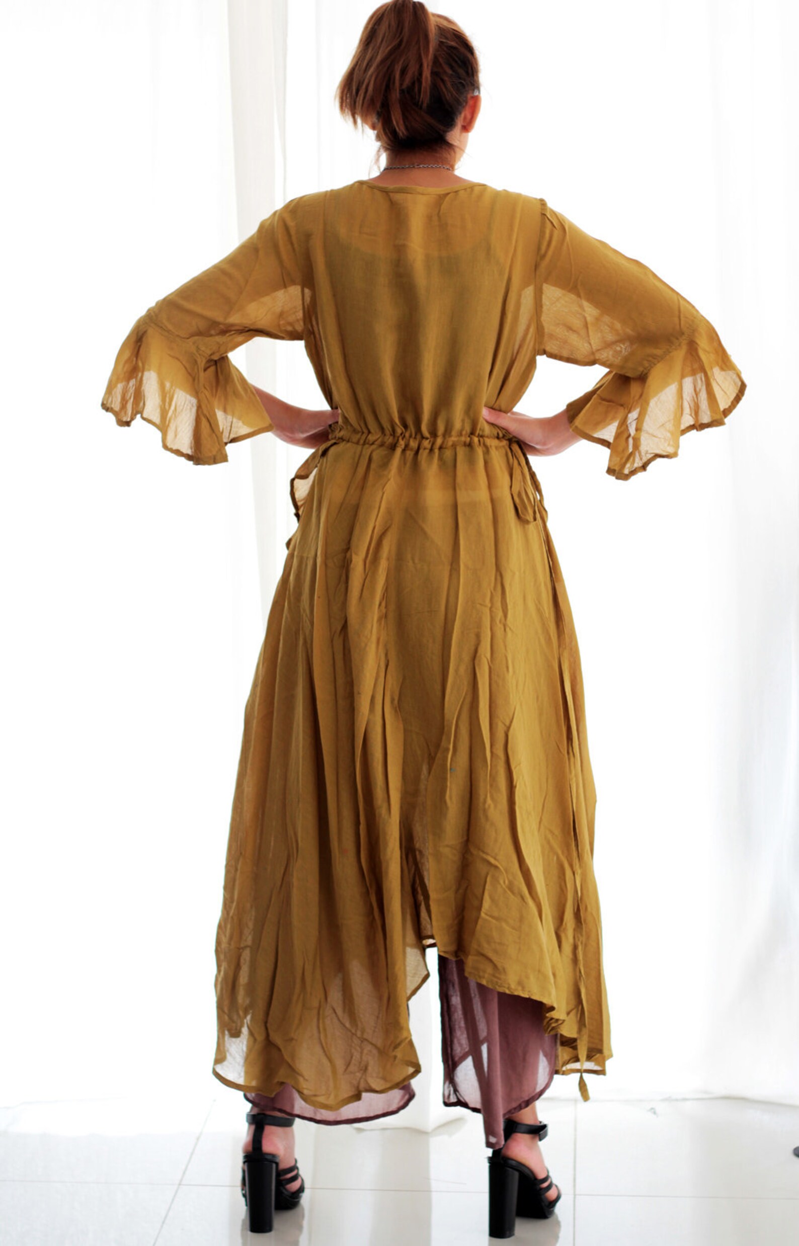 Long Dress Mustard Mixed Silk Size M (1182) Floral Beach Dress - Etsy