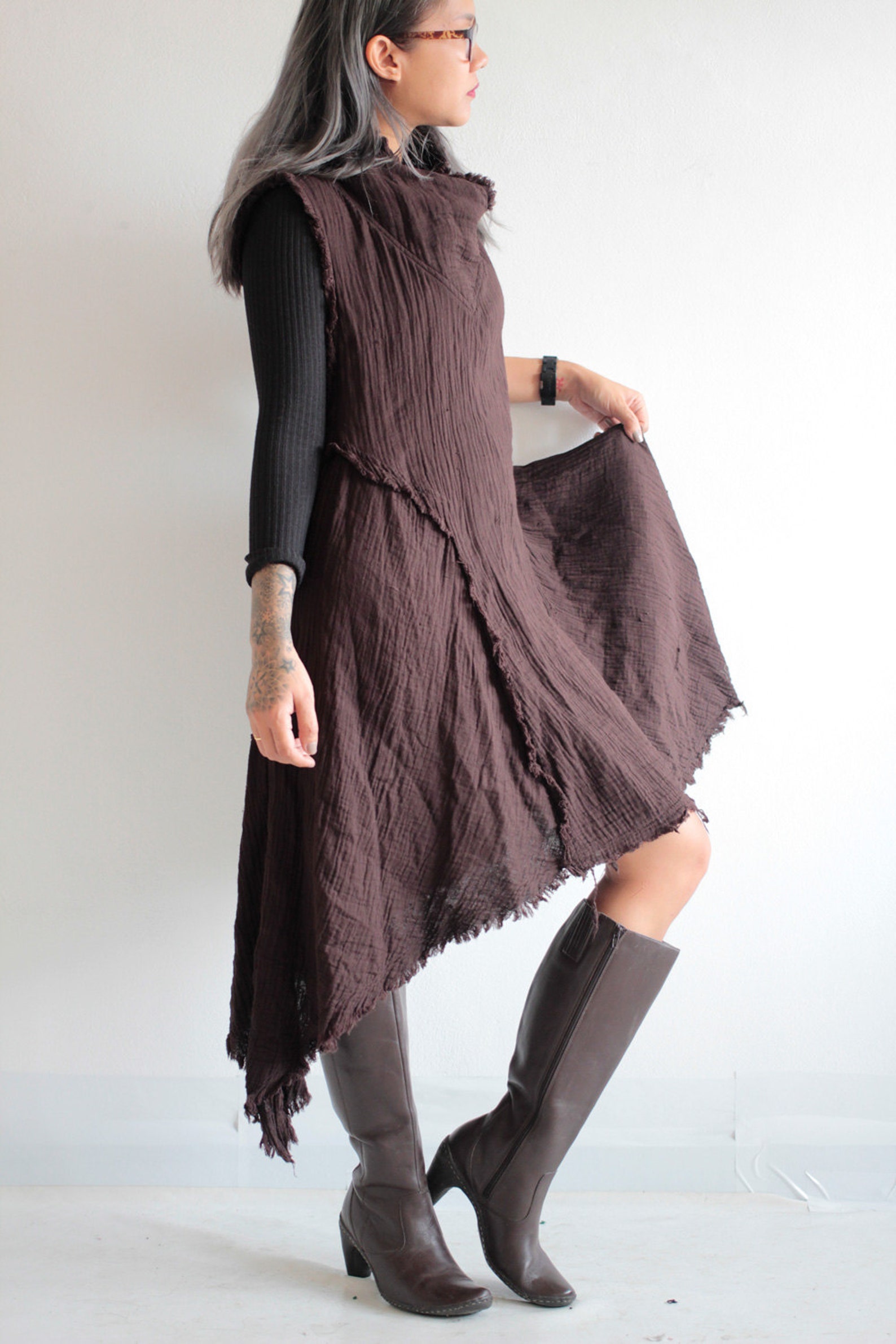 Mini Dress /vest ...two Layer Cotton S-M L-XL | Etsy