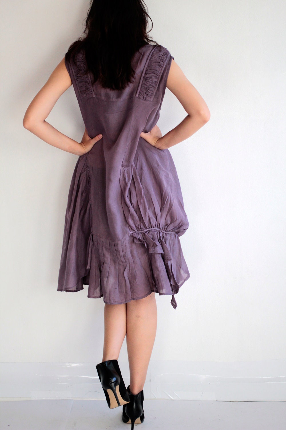 Dress/Asymmetric sleeve less Dress... mixed silk M 372 | Etsy