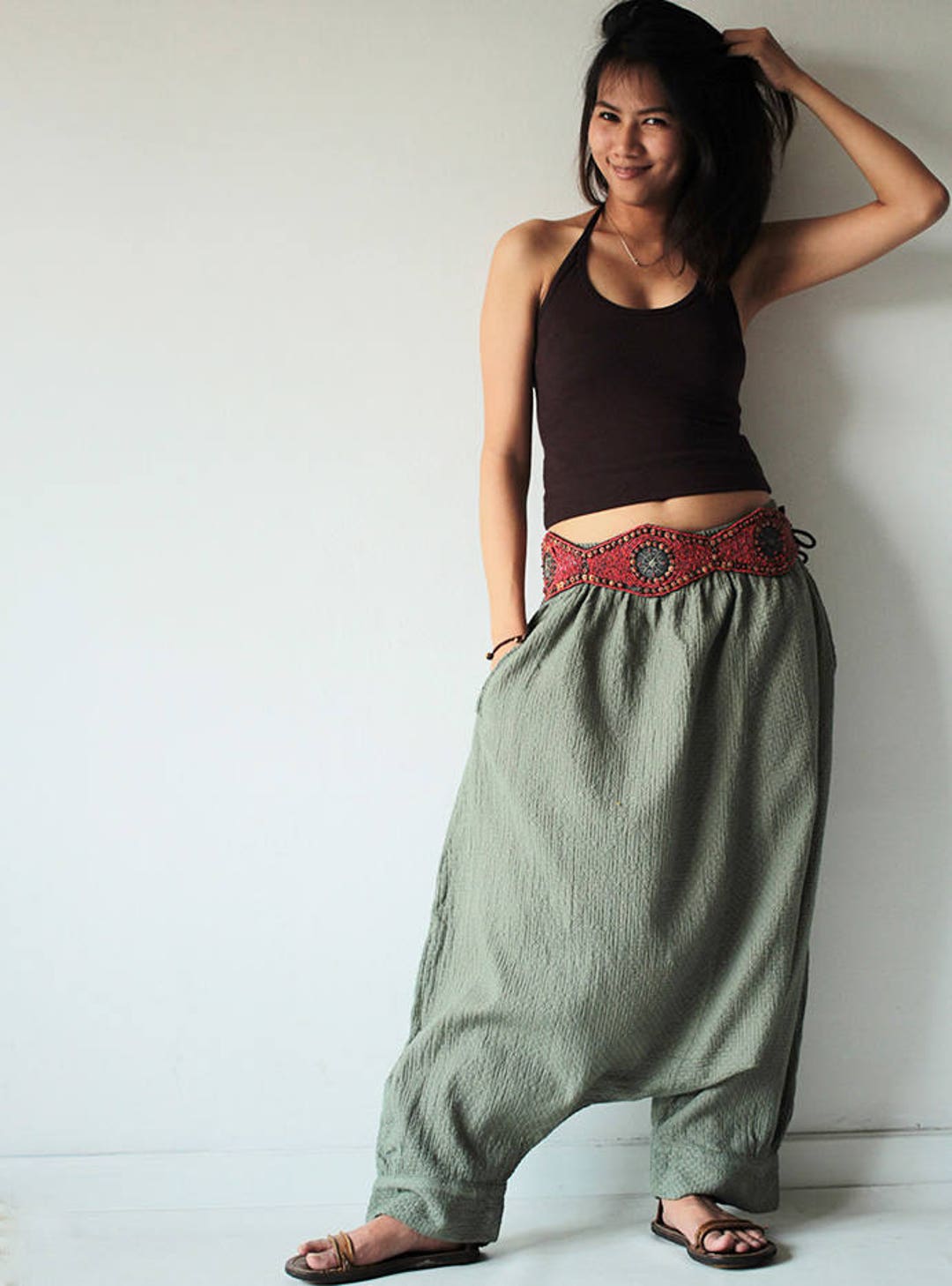 Pants.. Hippie Long Pants..1410 M,l,xl/harem/elastic/funky/cotton/brown ...