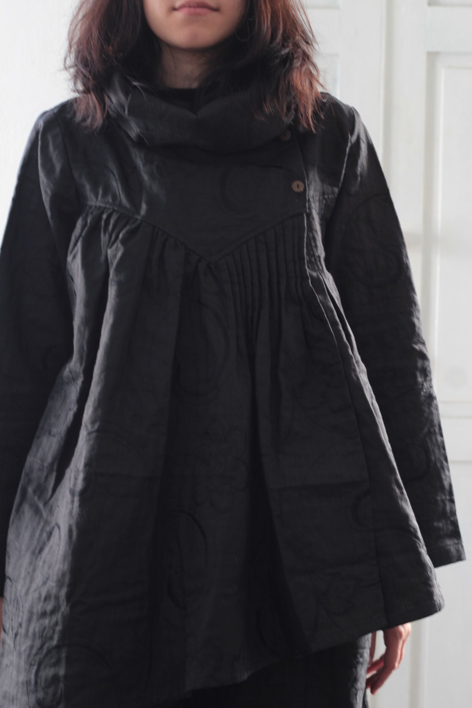 Winter/autumn Short Jacket/blouse Two Layer Blouse Black Linen | Etsy