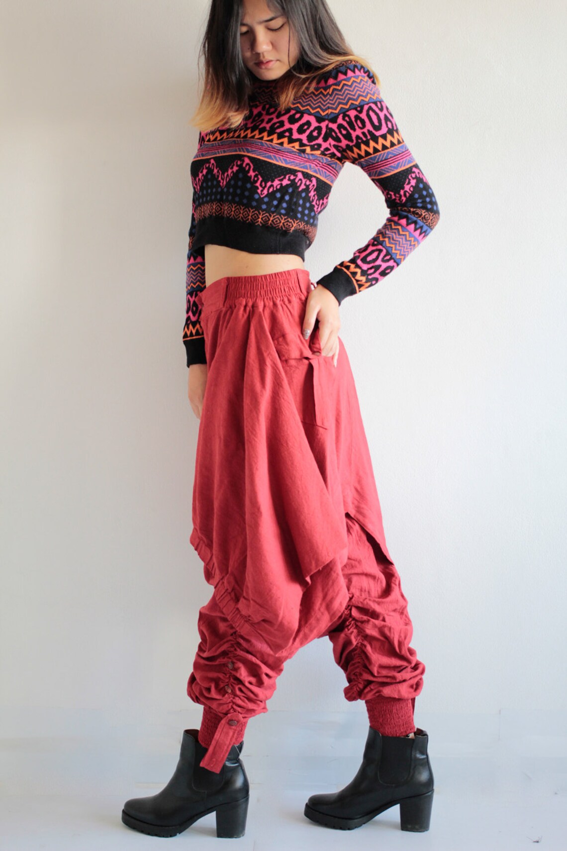 Pants..hippie Funky Pants Red gp-355...hemp/cotton Fabric - Etsy