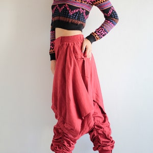 Pants..hippie Funky Pants Red (gp-355)...hemp/cotton Fabric ( 3 Sizes S ...