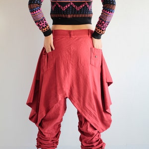 Pants..hippie Funky Pants Red (gp-355)...hemp/cotton Fabric ( 3 Sizes S ...