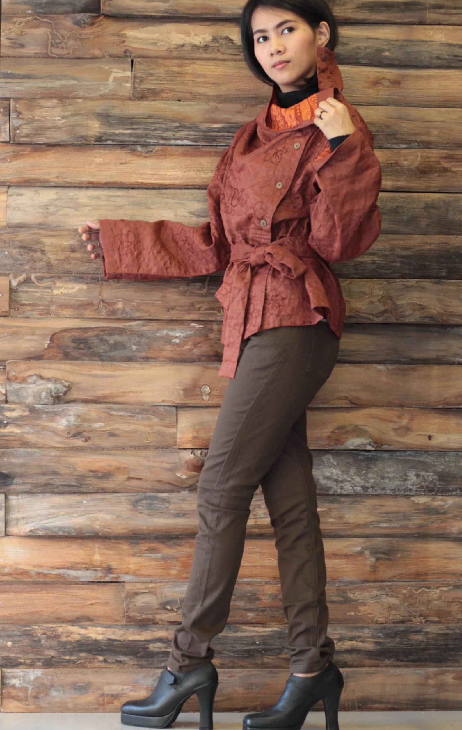 Winter Short Jacket With Buttons Two Layer Linen Floral - Etsy