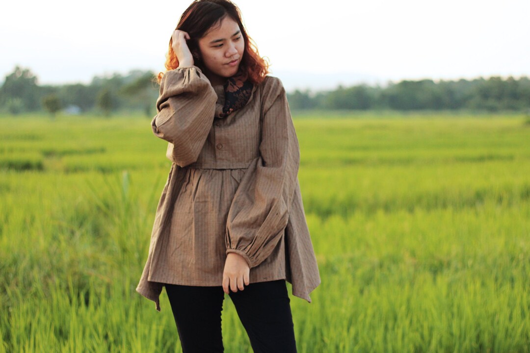 100% Linen Winter Blouse With Buttons in Front Cozy Blouse Warm Wear ...