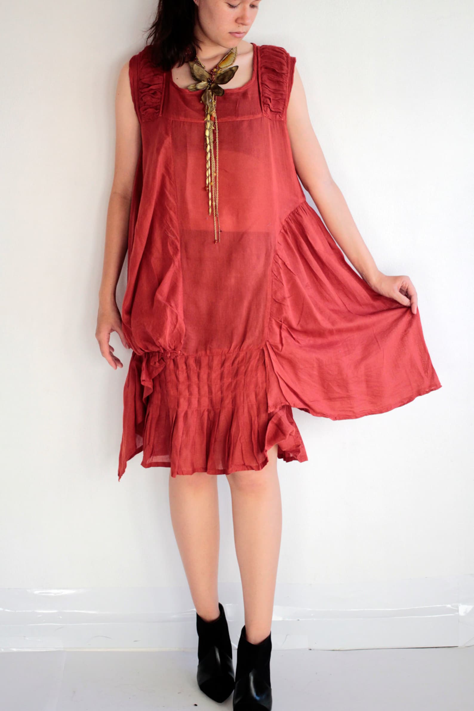 Dress/Asymmetric sleeve less Dress... mixed silk M 372 | Etsy