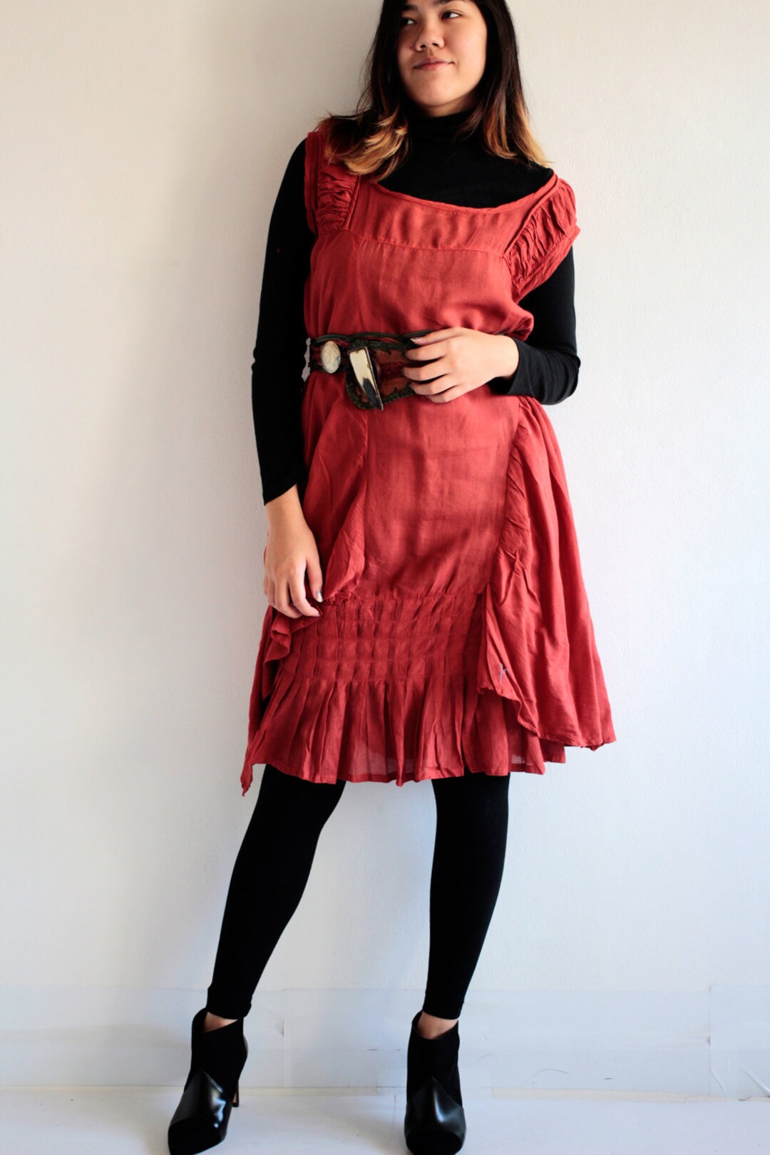 Dress/asymmetric Sleeve Less Dress... Mixed Silk M (372) - Etsy