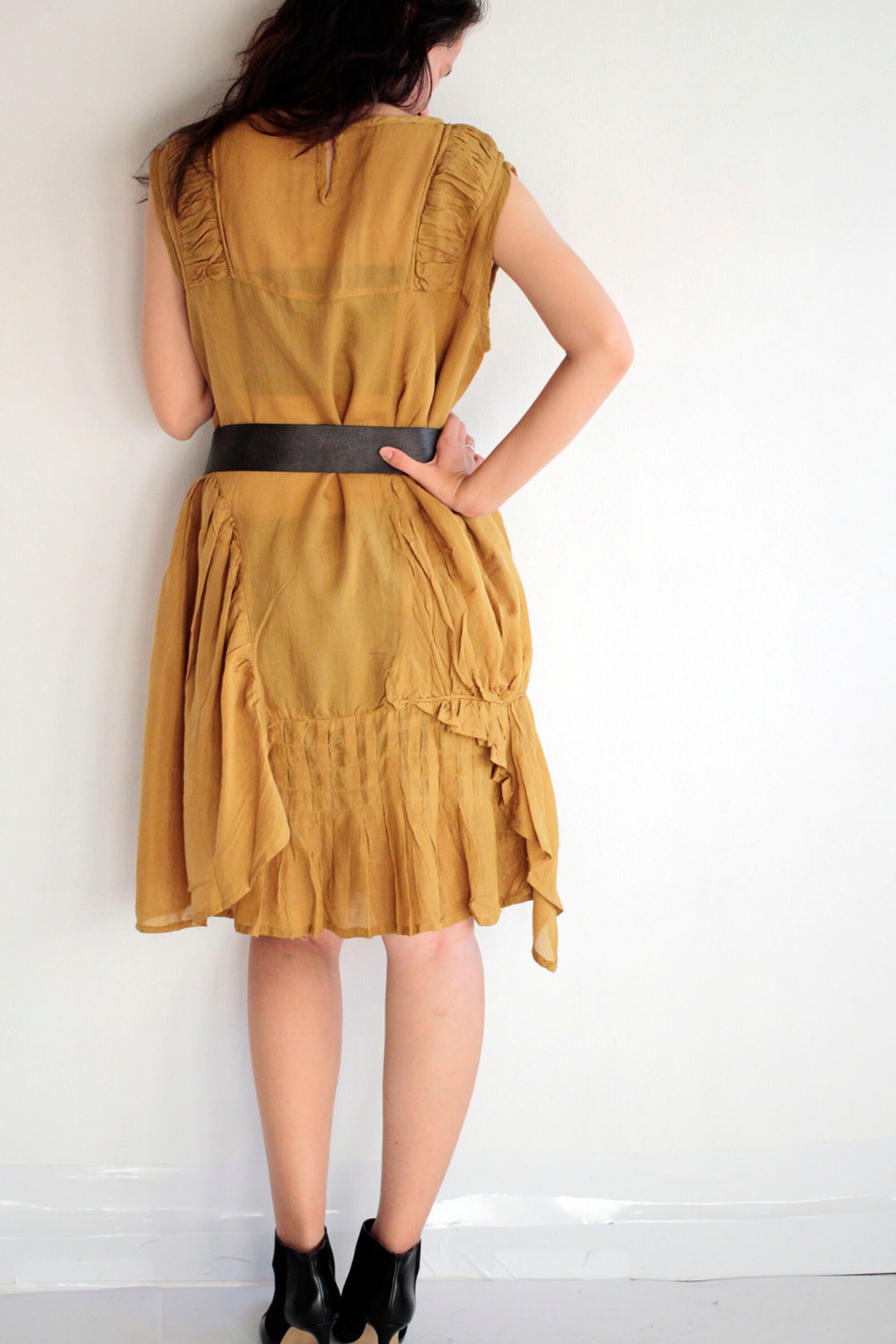 Dress/asymmetric Sleeve Less Dress... Mixed Silk M 372 - Etsy