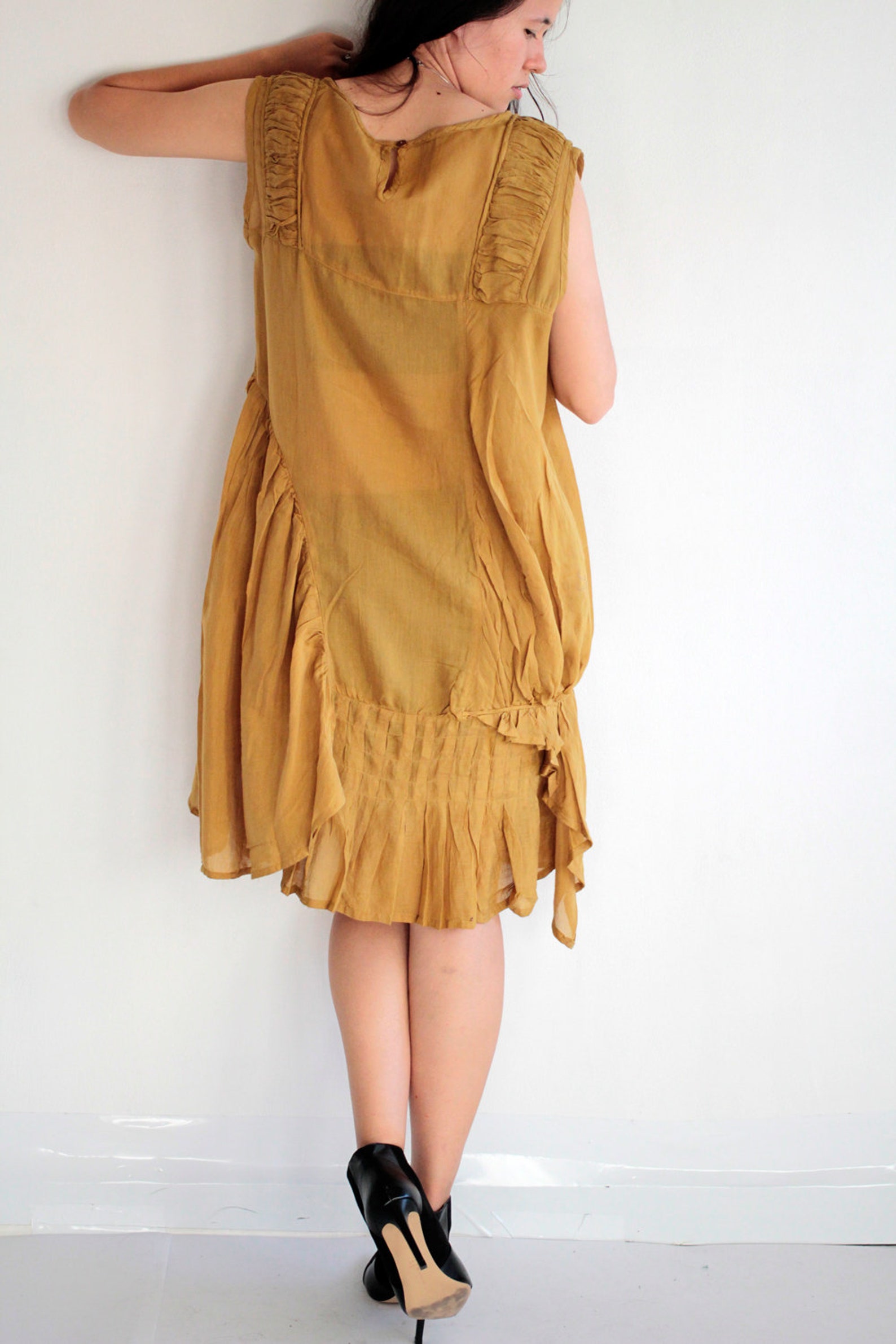 Dress/asymmetric Sleeve Less Dress... Mixed Silk M 372 - Etsy