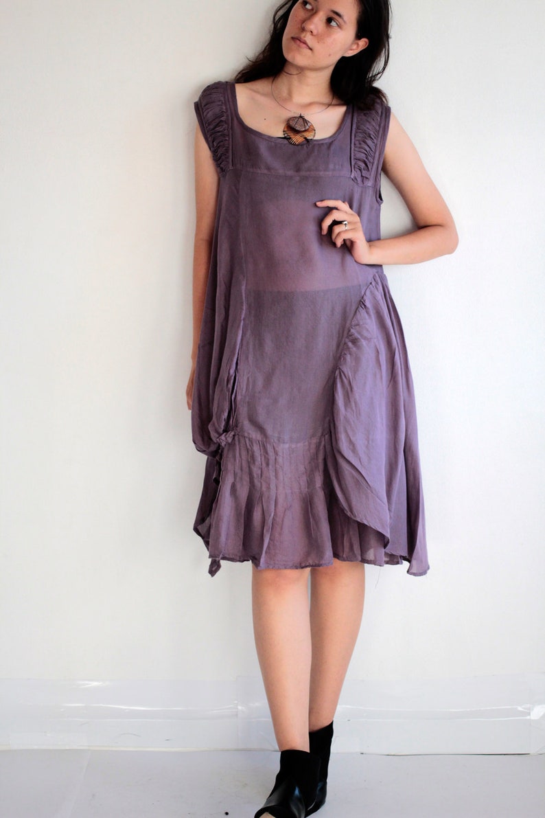 Dress/Asymmetric sleeve less Dress... mixed silk M 372 | Etsy