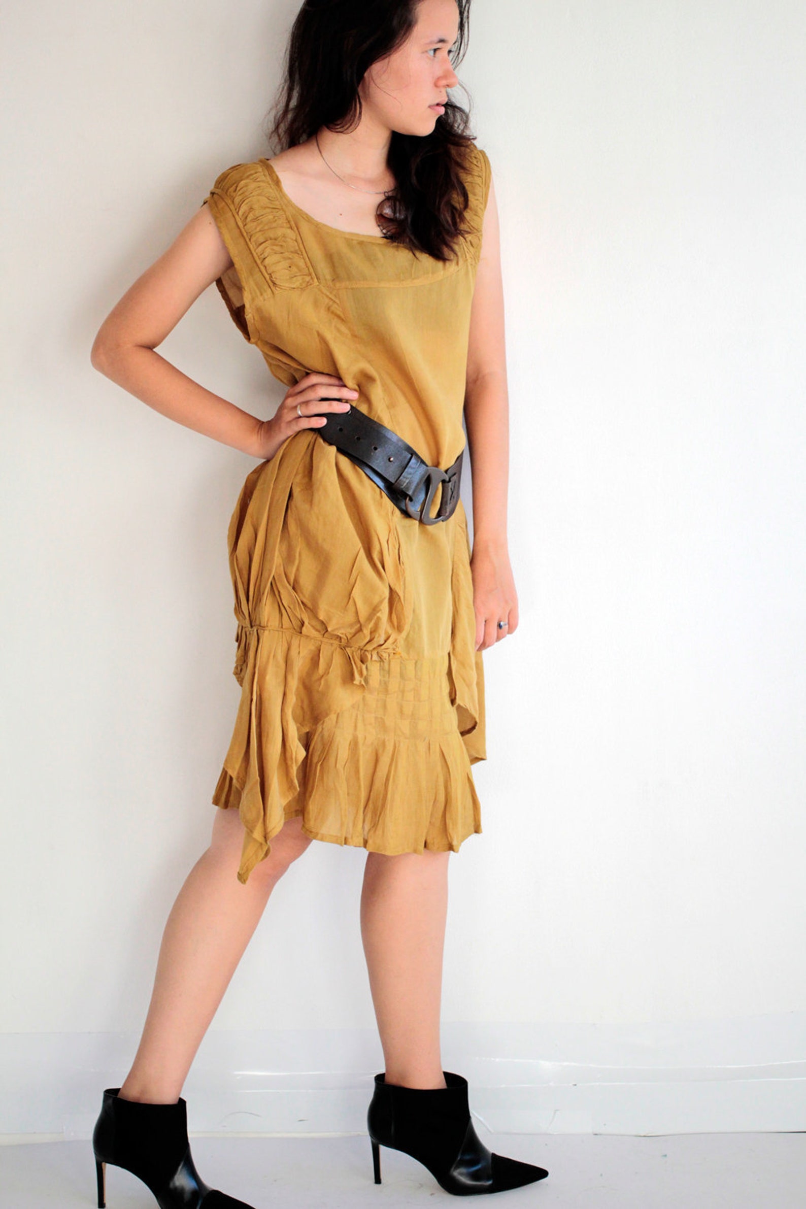 Dress/asymmetric Sleeve Less Dress... Mixed Silk M 372 - Etsy