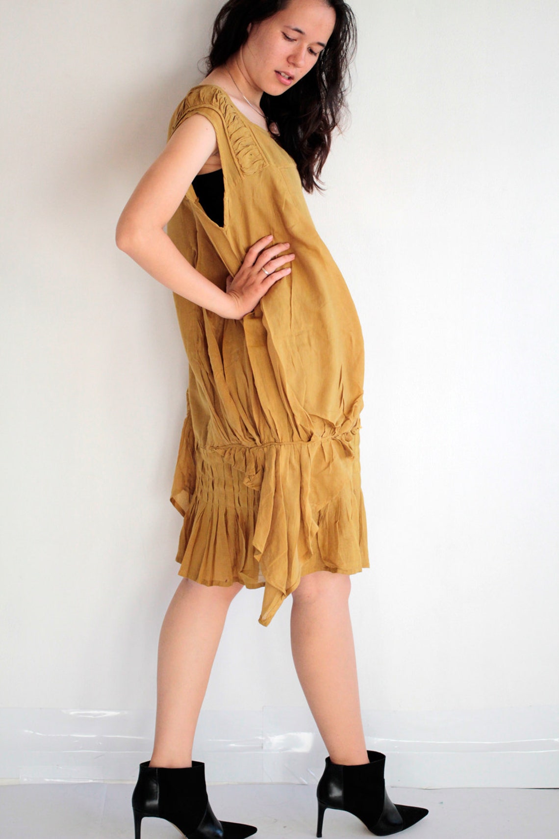 Dress/asymmetric Sleeve Less Dress... Mixed Silk M 372 - Etsy