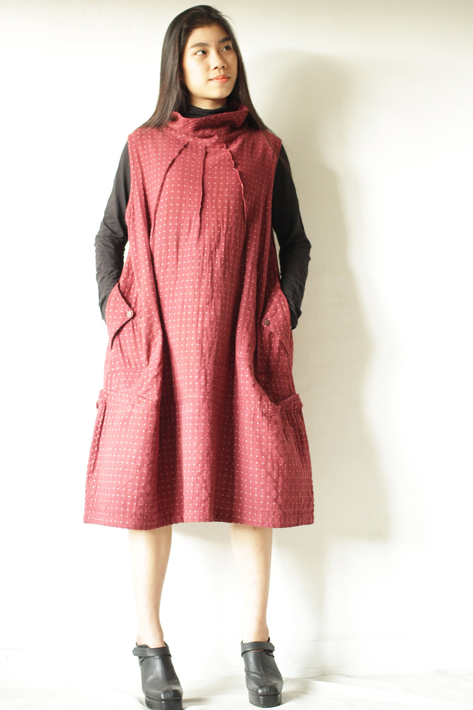 Turtle Neck Dress / Sleeveless Dress 1403 Dot printed | Etsy
