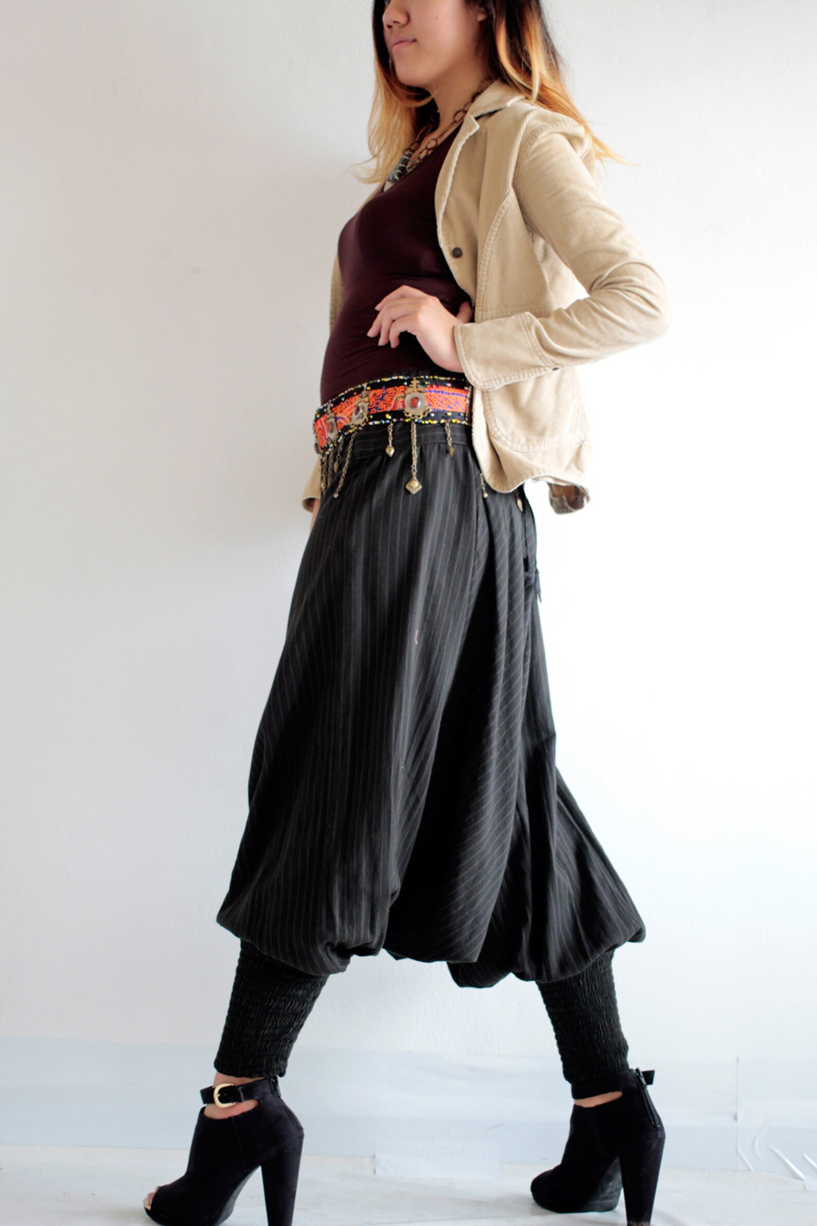 Pants/stripe Harem Funky Pants..size M .. Wool Mix Cotton (04) - Etsy