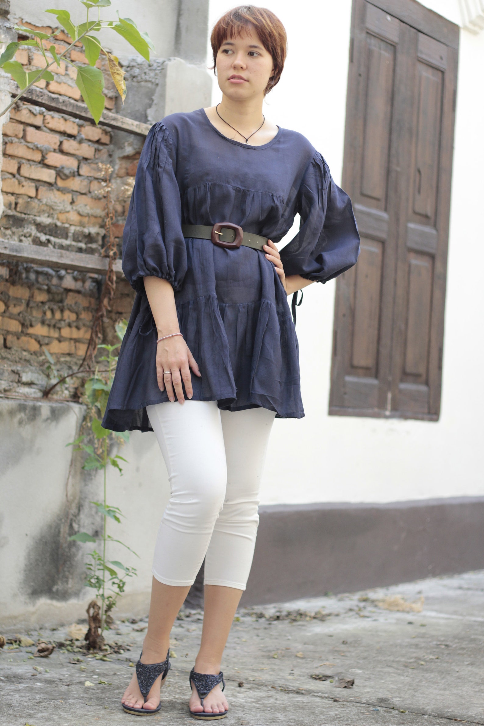 Tunic/mini Dress Blouse.. Mix Silk (XL) 259 Soft and Thin Fabric / See ...