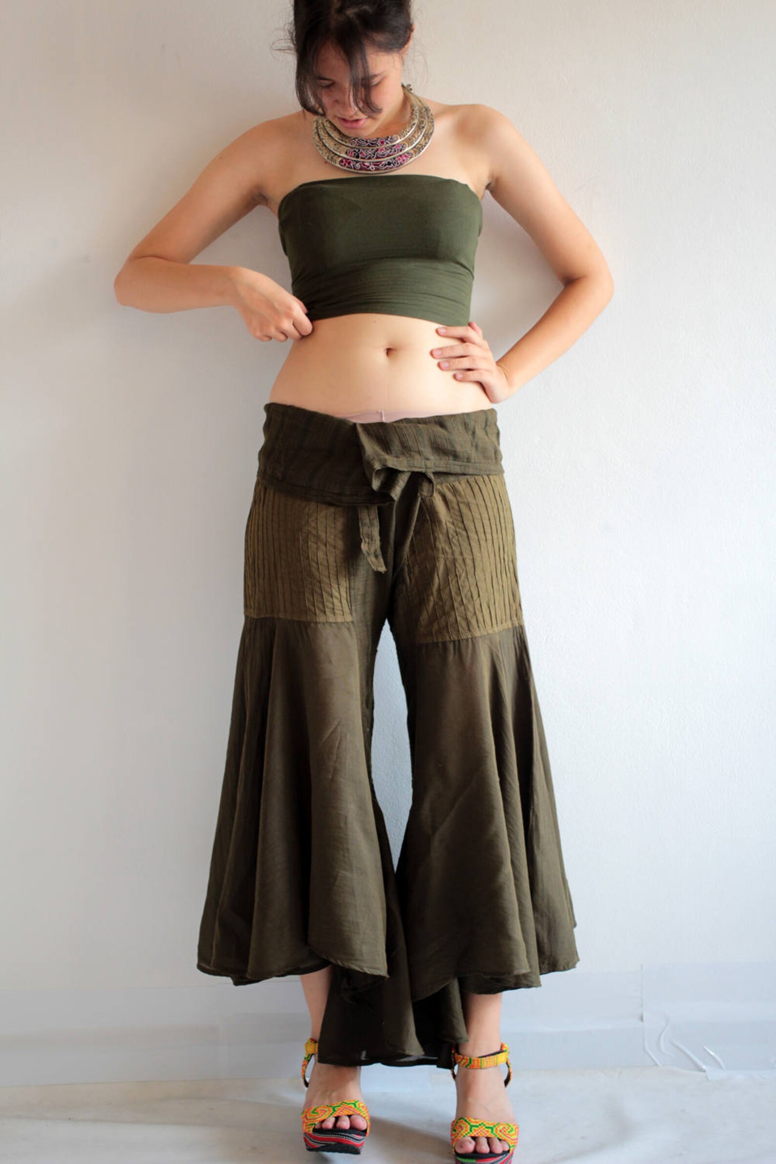 Ready to Ship Pants/hippie Pants...dark Green Mix Silk | Etsy