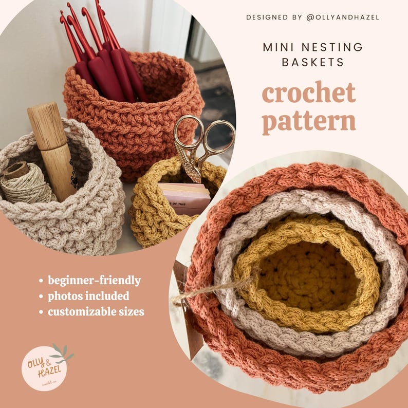 Crochet Pattern: Mini Nesting Baskets, Beginner-friendly, 3 Sizes (PDF ...