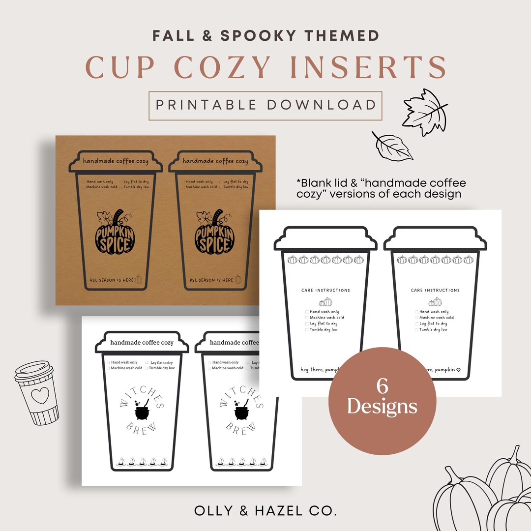 Fall Halloween Cup Cozy Inserts: Printable Coffee Sleeve Display Cards ...
