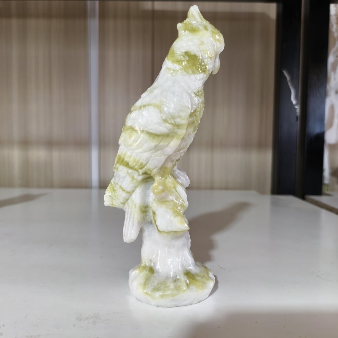 Handmade Lemon Jade Parrot Figurine, Home Decor, Crystal Birds Carving ...