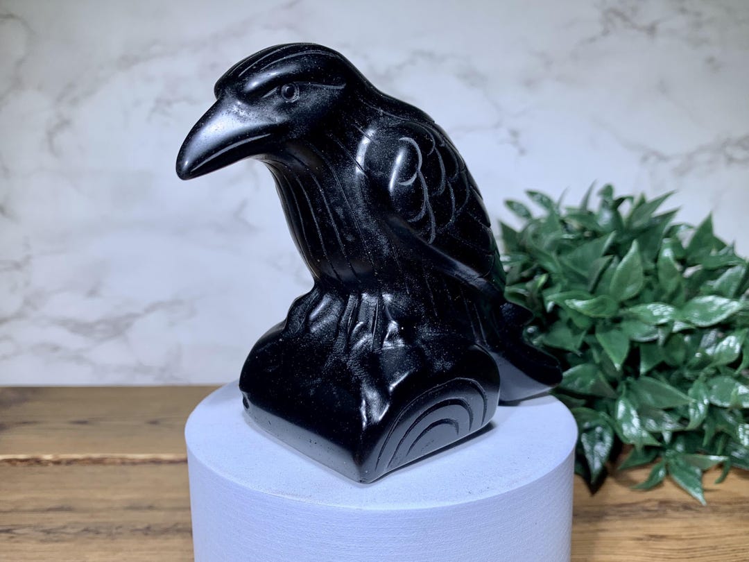 Handmade Black Obsidian Raven Sculpture: Crystal Healing Decor - Etsy