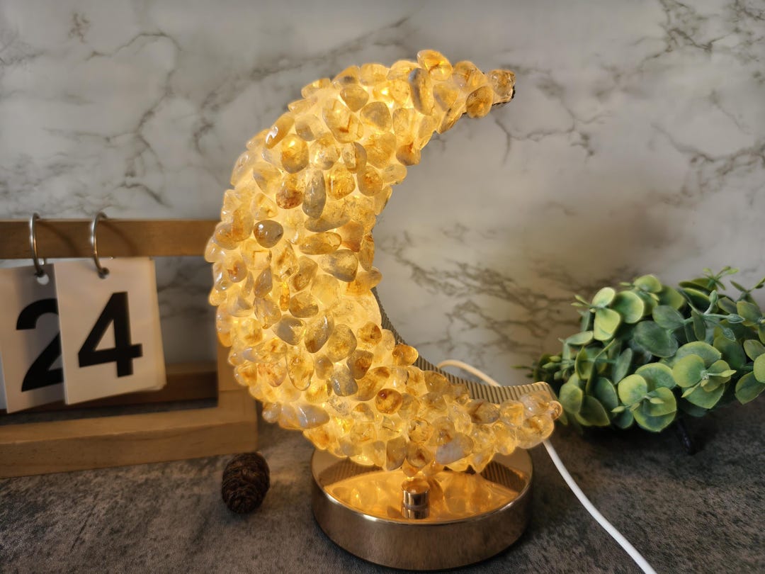 Natural Citrine Moon Lamp, Home Decor, Healing Stone, Crystal Night ...
