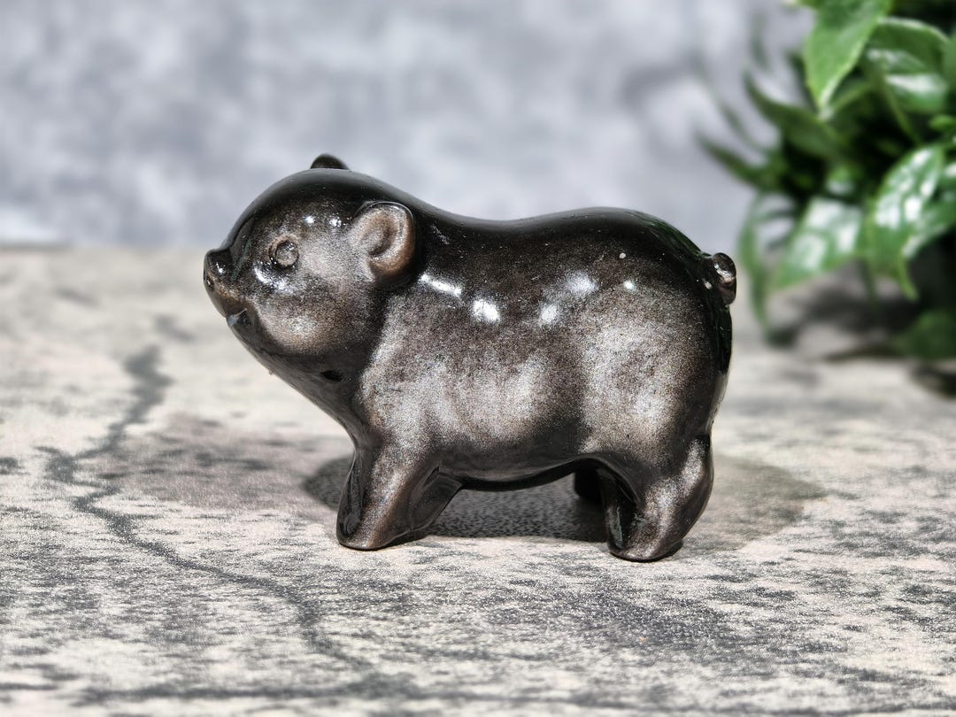 Natural Silver Obsidian Pig Sculpture, Home Decor, Crystal Pig Decor ...