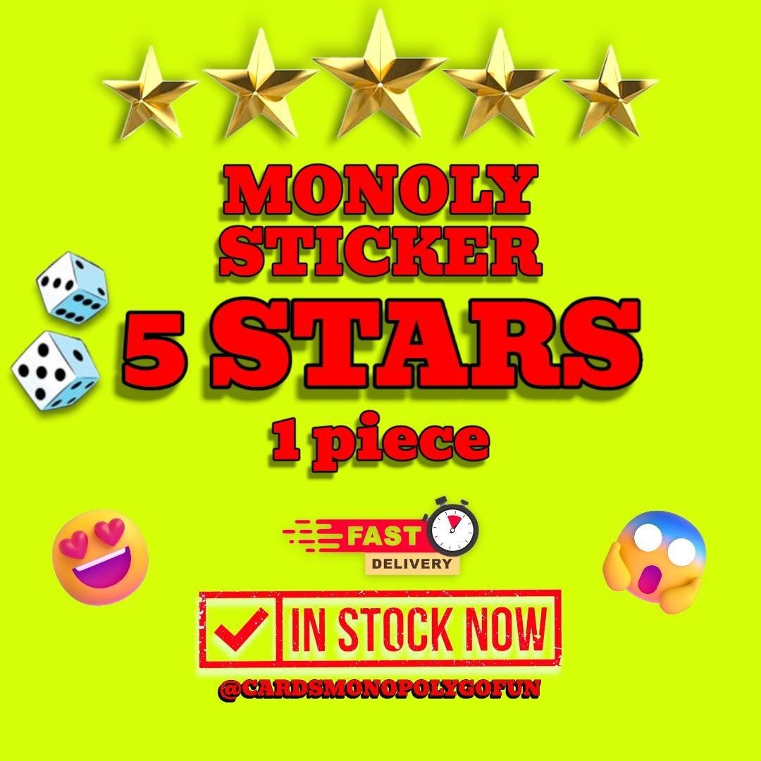 5 STRARS MONOPO CARDS Sticker Star Monoly Go Monopo Go 5 Star Card ...