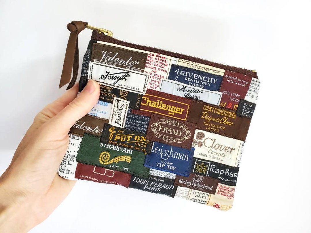 UPCYCLED Label Pouch. Recycled Clothing Labels. Vintage Labels. Leather ...