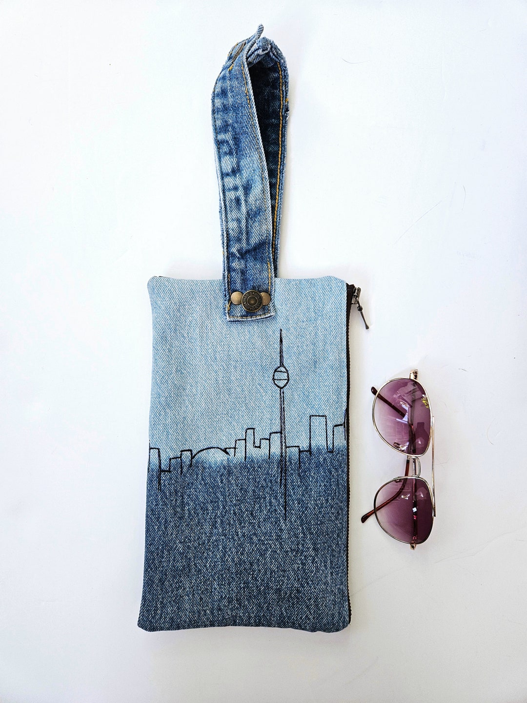 Toronto Bag. Upcycled Denim. Ombre Denim. Denim Wristlet. Leather Bag ...