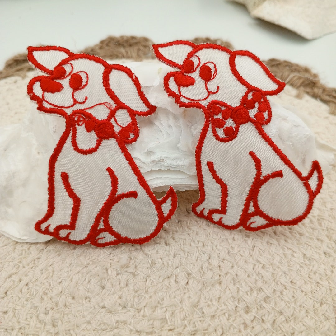 Vintage Big Red Dogs Appliqués Iron on Patch White Puppy Retro Cuteness ...