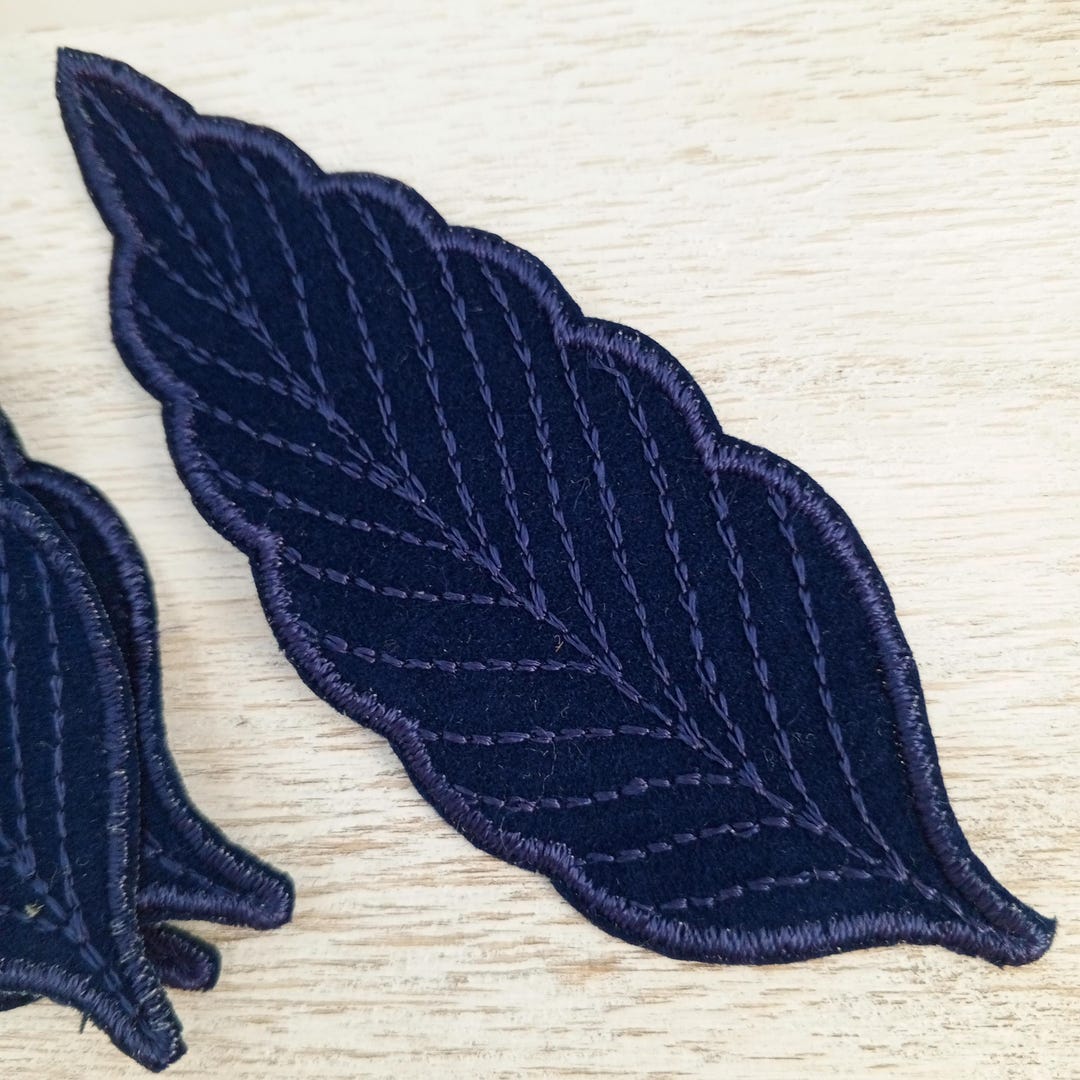 Elegant Navy Blue Leaf Appliqué – Vintage Velour Embroidery Fabric ...